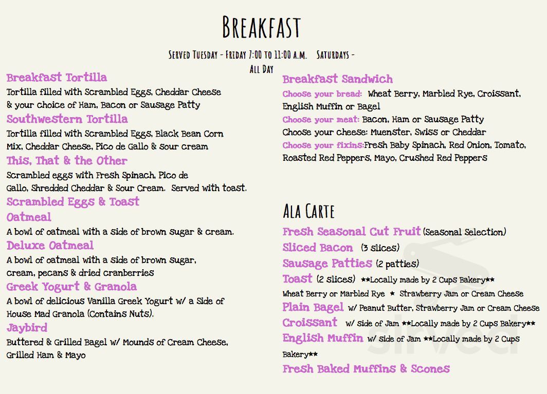 Menu for Heather's Cafe in Springboro, OH | Sirved