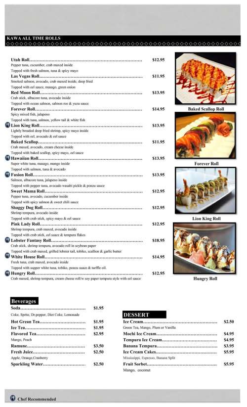 Kawa Sushi menu in Houston, Texas, USA