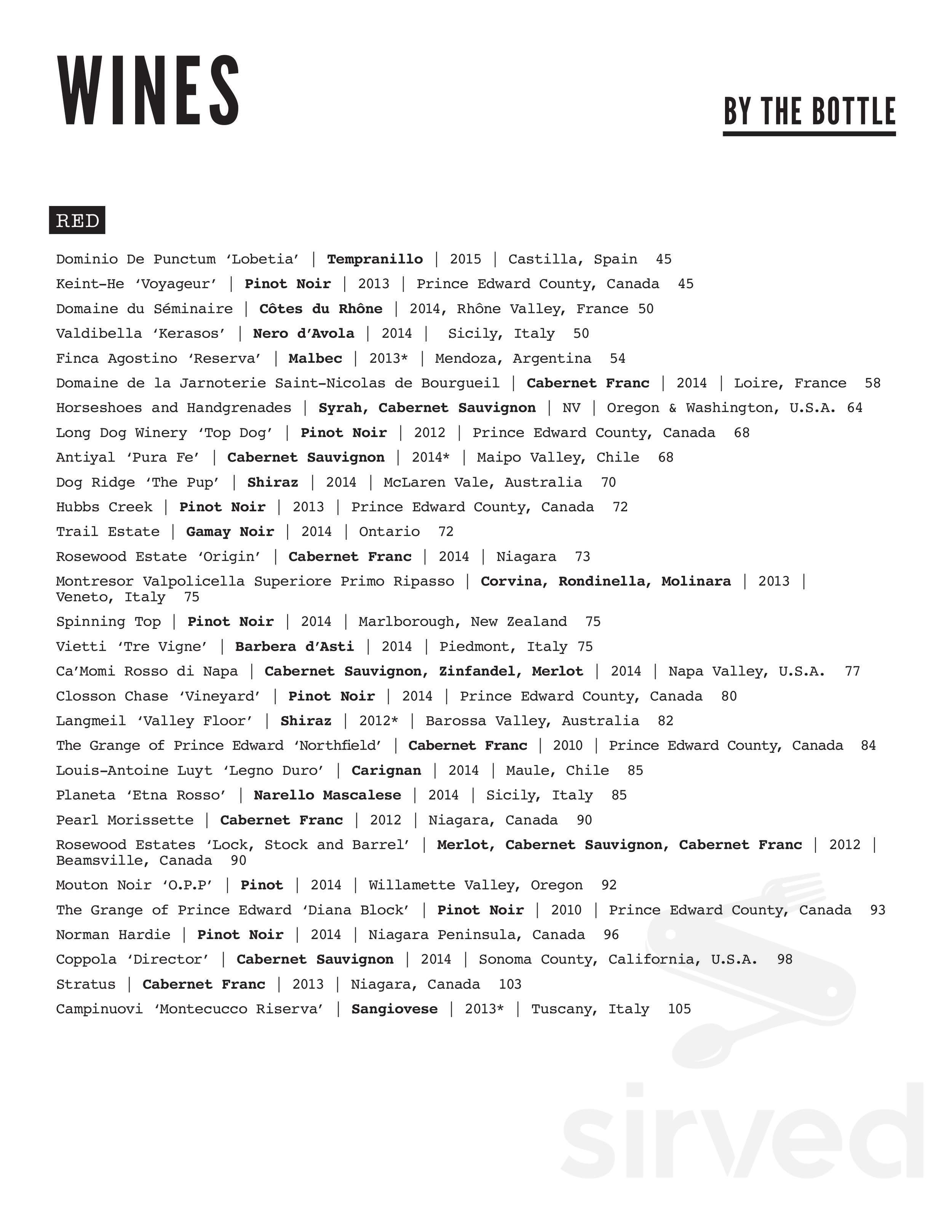 Drake Devonshire menu in Wellington, Ontario, Canada