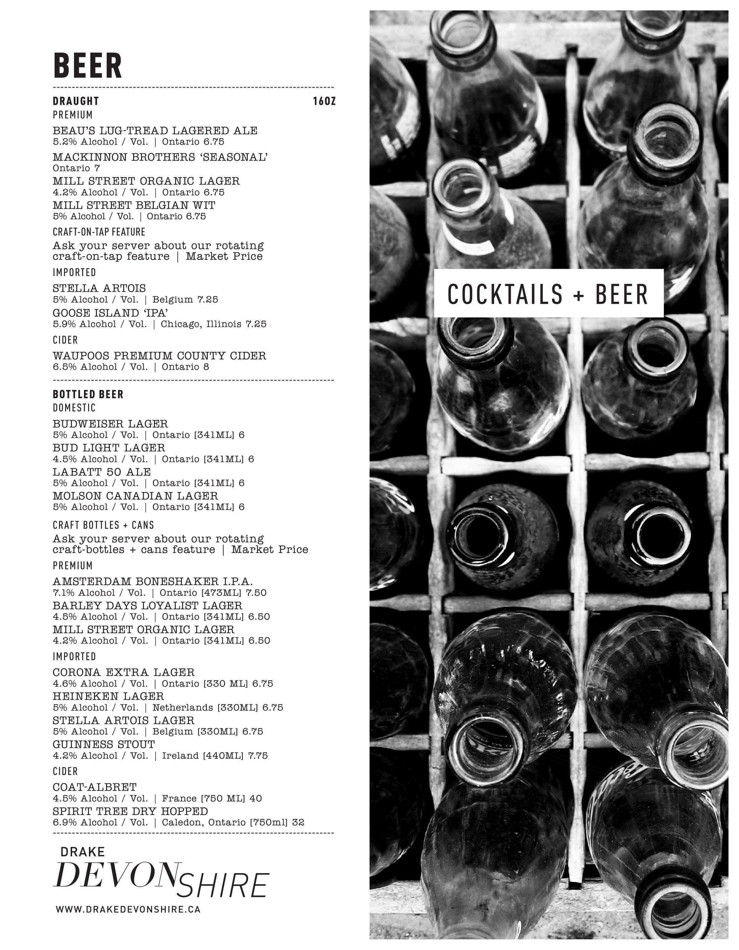 Drake Devonshire menu in Wellington, Ontario, Canada