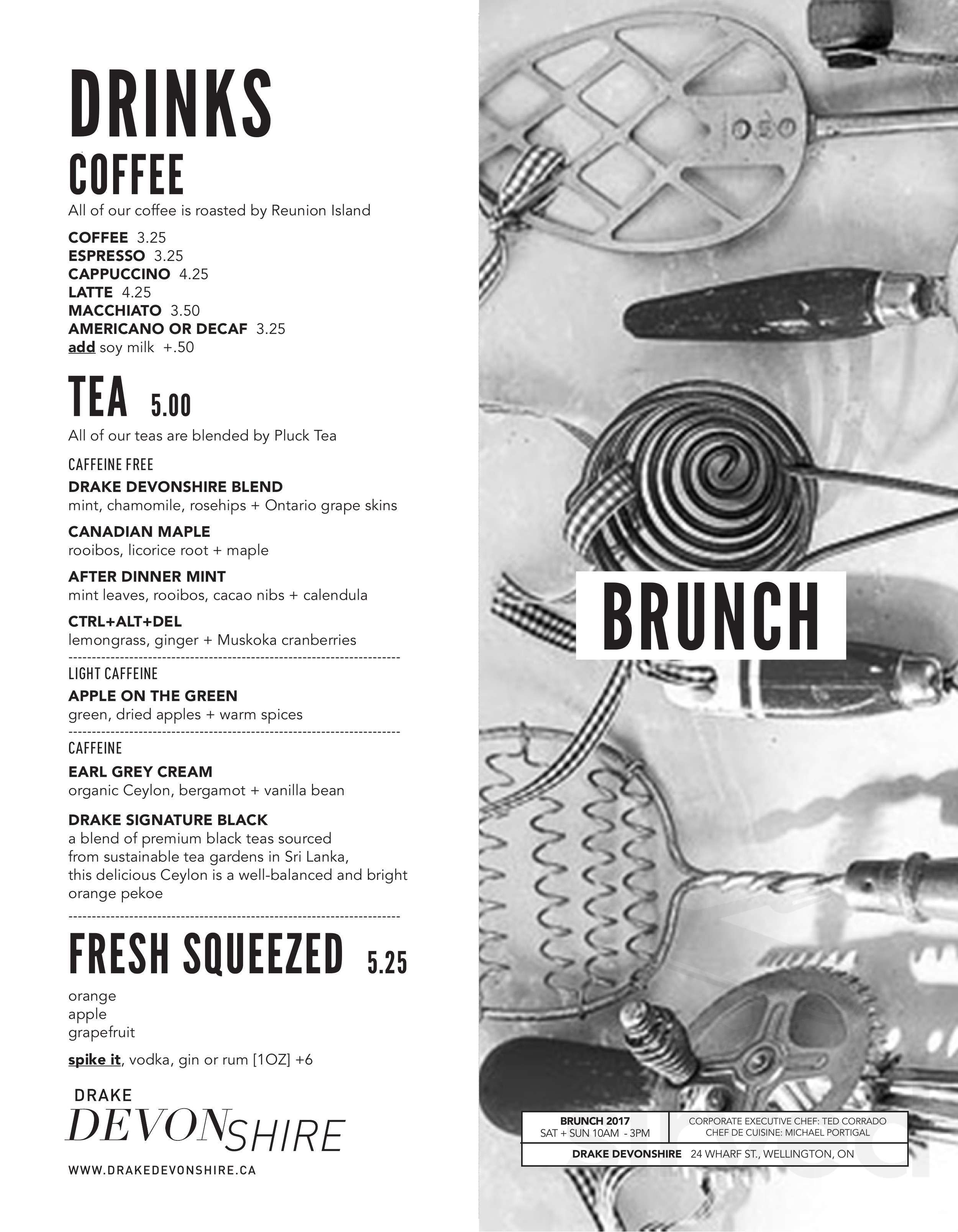 Drake Devonshire menu in Wellington, Ontario, Canada
