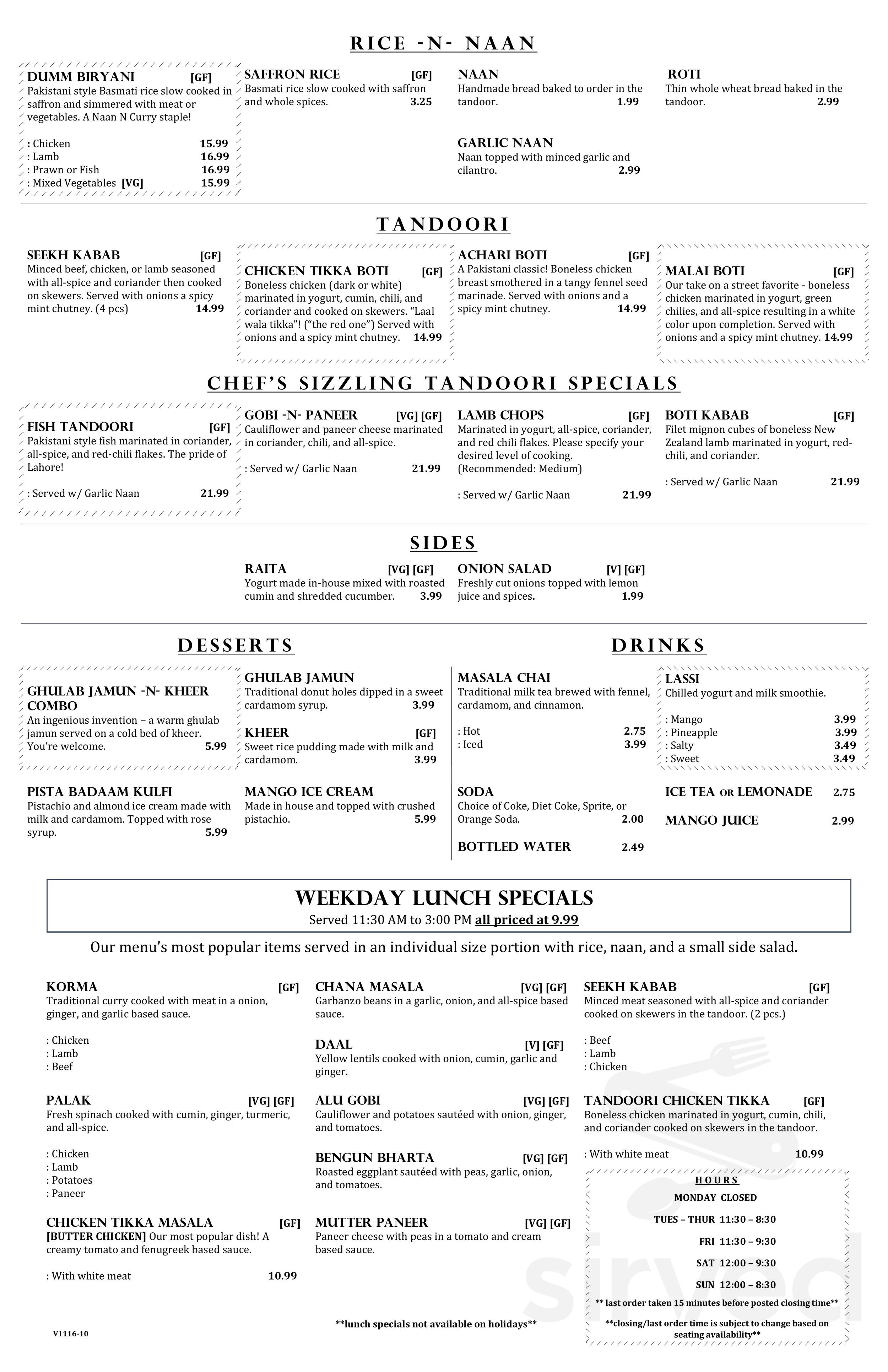 Menu - Issaquah WA's Naan N Curry Issaquah | Sirved