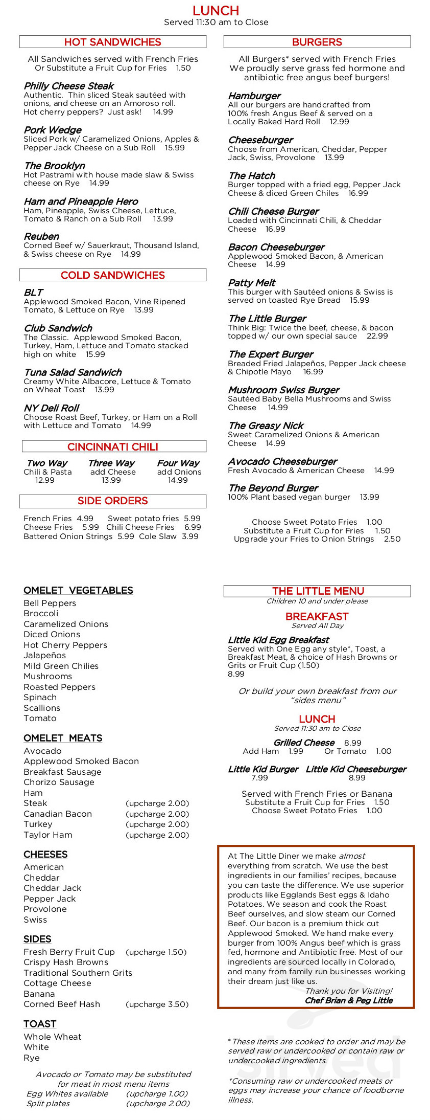 The Little Diner menu in Vail, Colorado, USA