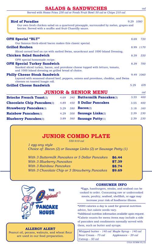 Original Pancake House - Midtown menu in Charlotte, North Carolina, USA