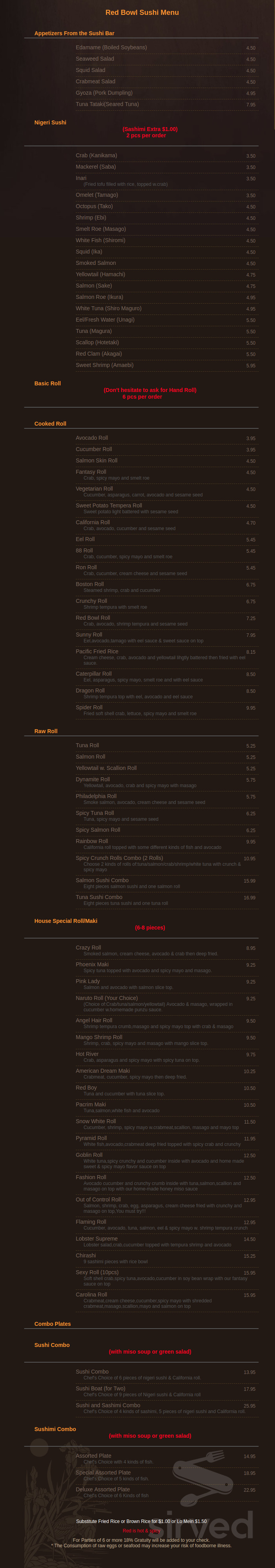 Menu for Red Bowl Asian Bistro in Greenwood, SC | Sirved