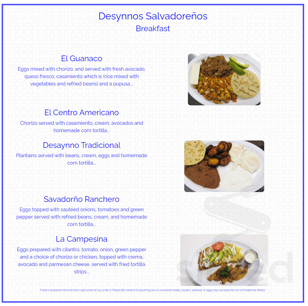 Menu - Overland Park KS's El Salvadoreño | Sirved