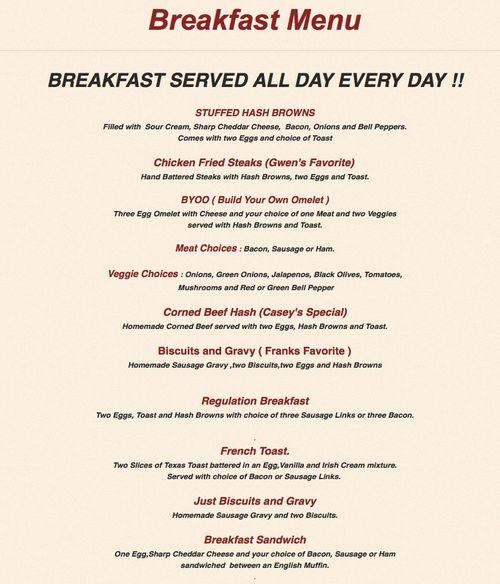 Casey's Bar and Grille menu in Belfair, Washington, USA