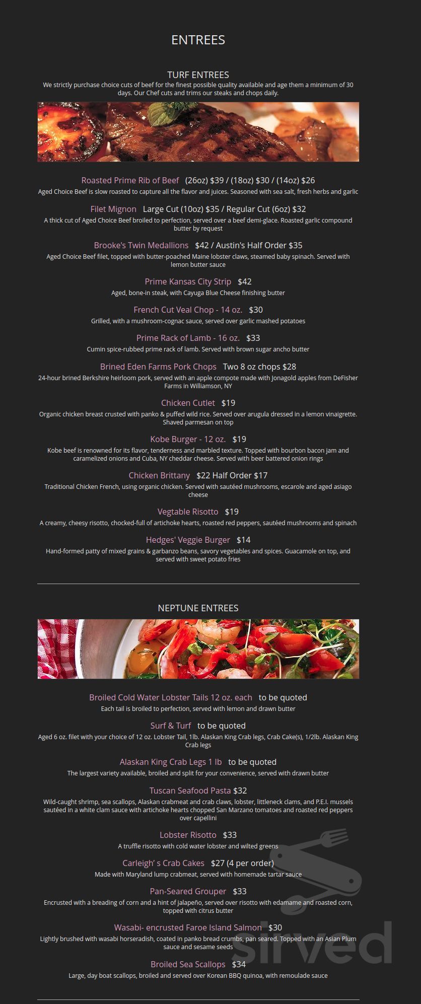 Hedges Nine Mile Point Restaurant menu in Webster, New York, USA