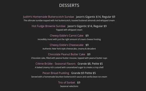 Hedges Nine Mile Point Restaurant menu in Webster, New York, USA