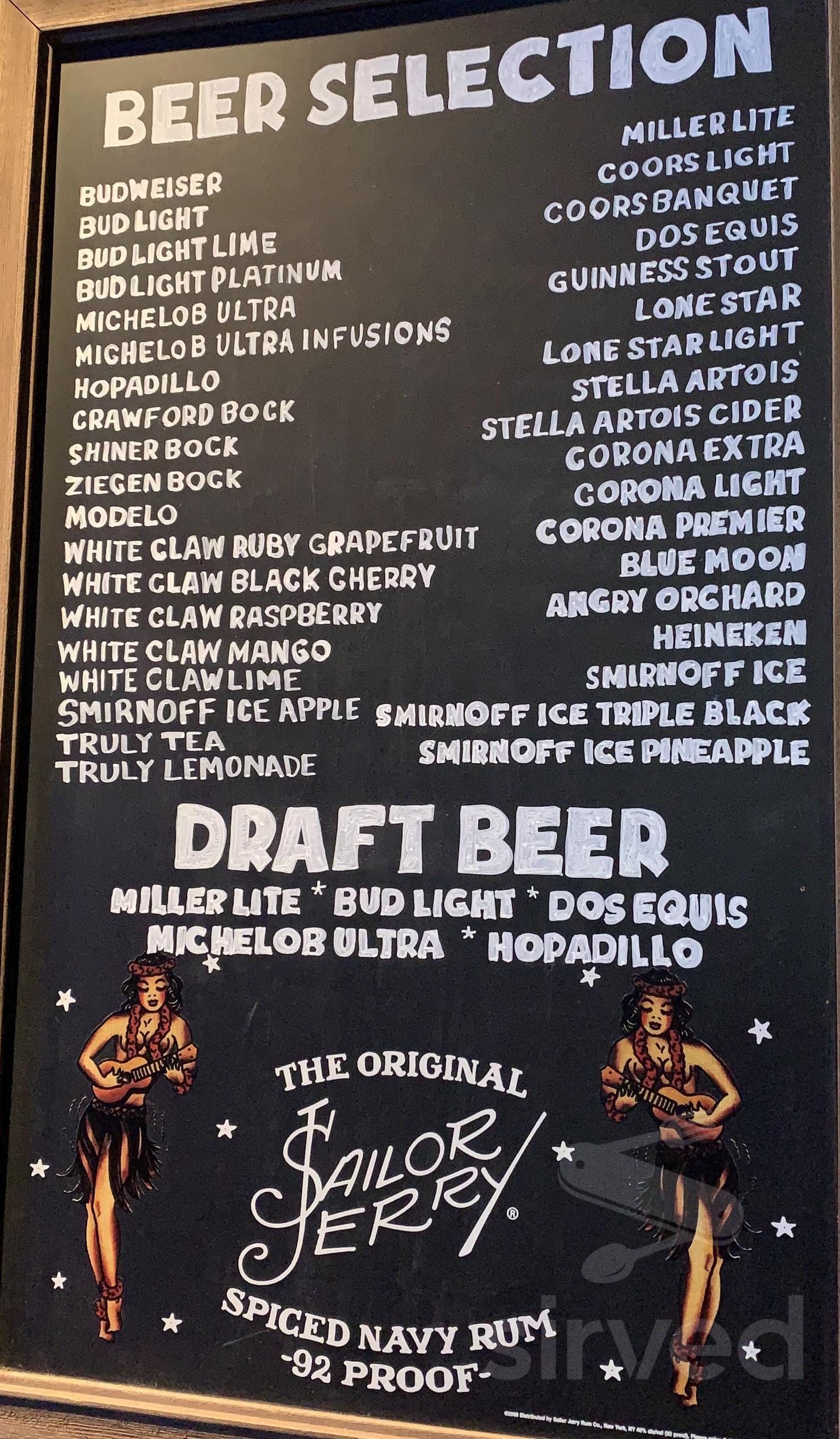 Country Luau Saloon menu in Kingsville, Texas, USA