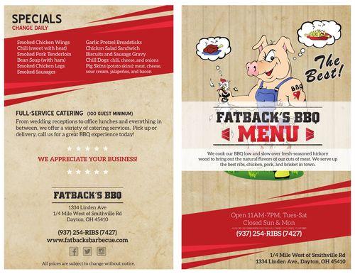 Fatback's Barbecue menu in Dayton, Ohio, USA