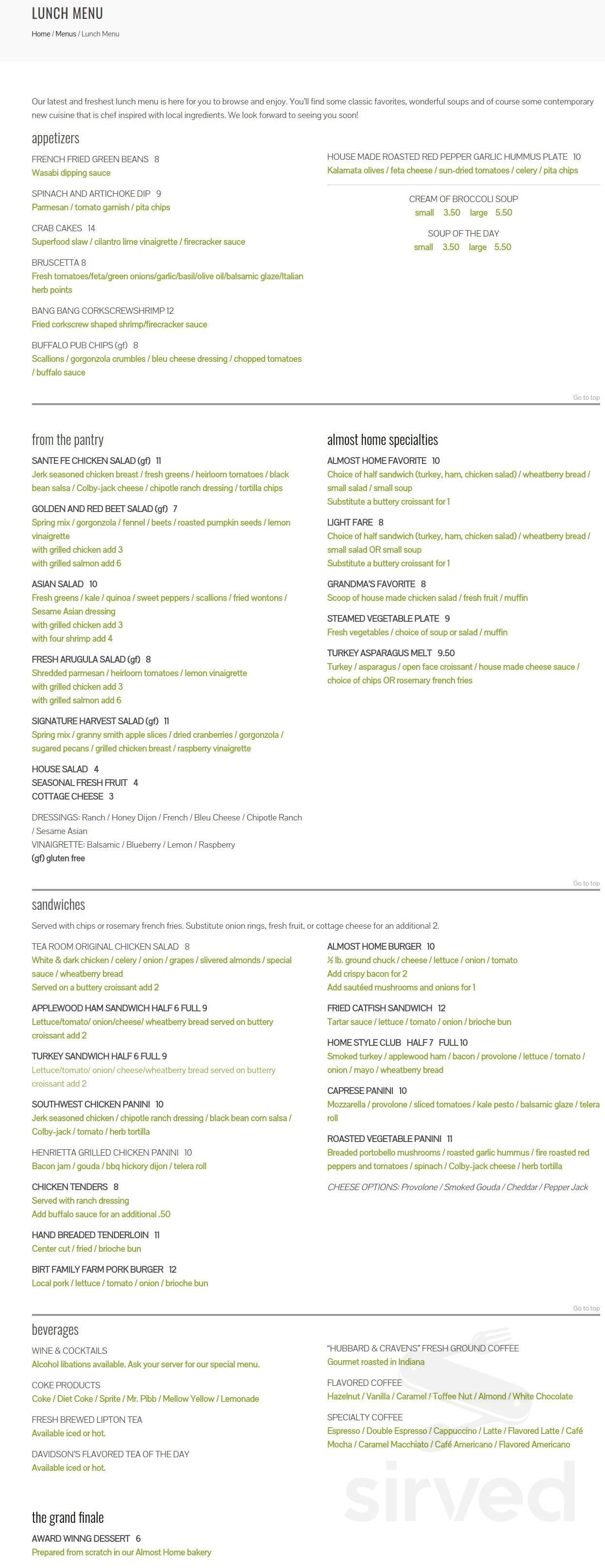 Menu - Greencastle IN's Almost Home Restaurant | Sirved