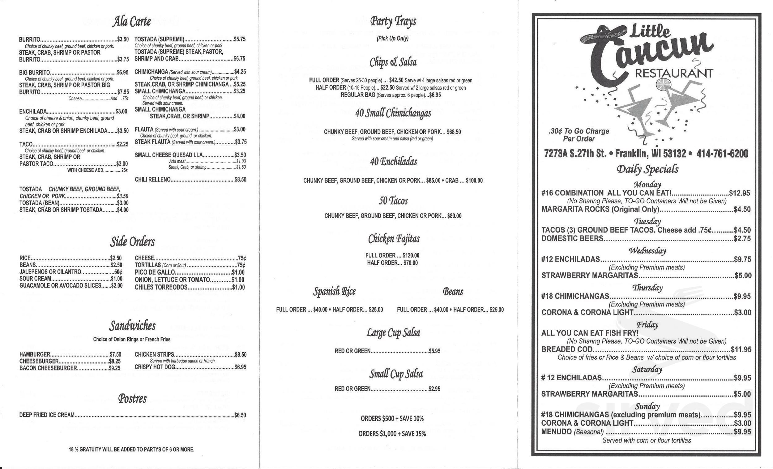 Menu for Little Cancun (Franklin) in Franklin, WI | Sirved