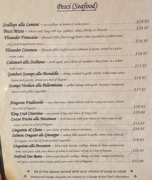 L'Osteria Mondello menu in Cheyenne, Wyoming, USA