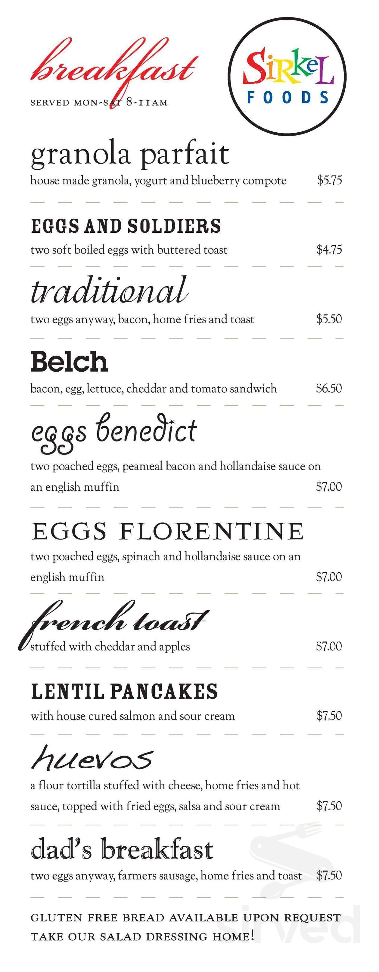 Sirkel Foods menu in Stratford, Ontario, Canada