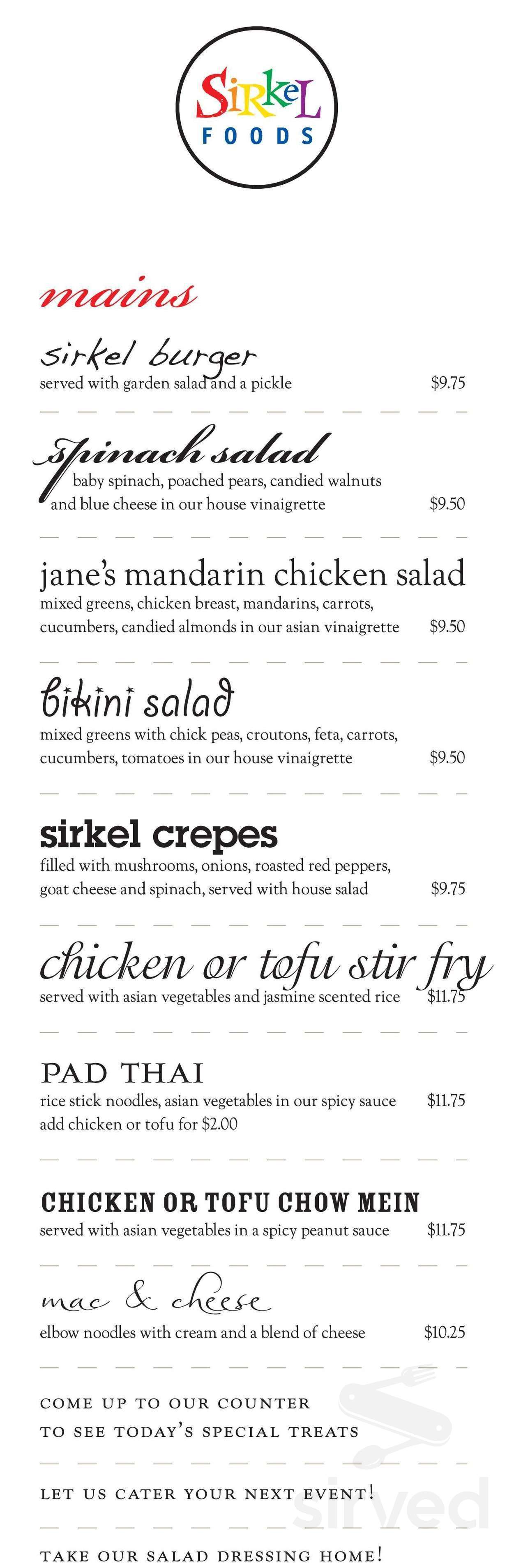 Sirkel Foods menu in Stratford, Ontario, Canada