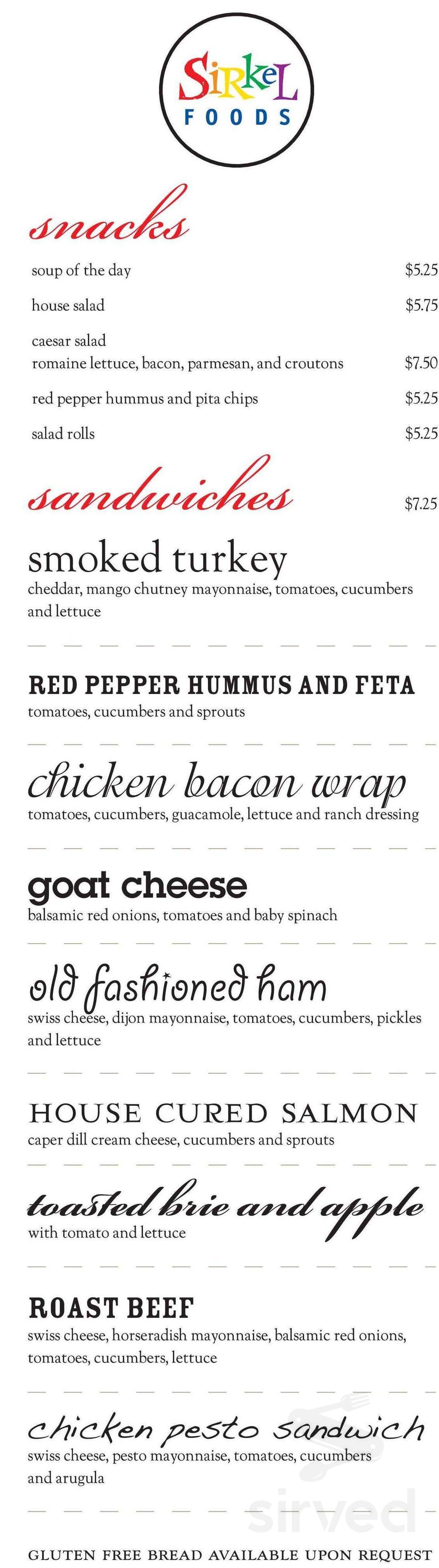 Sirkel Foods menu in Stratford, Ontario, Canada