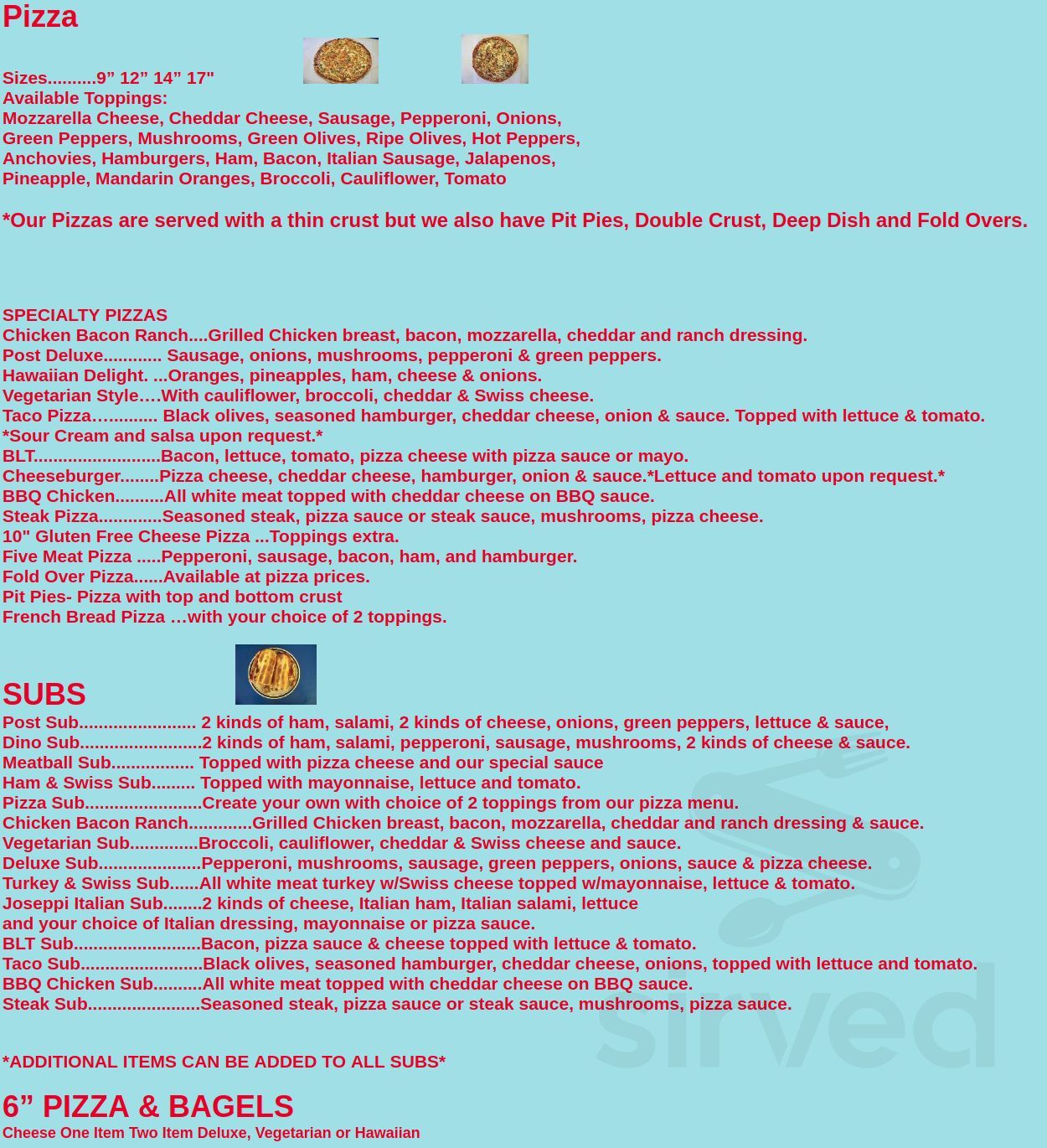 Pizza Post Family Restaurant menu in Norwalk, Ohio, USA