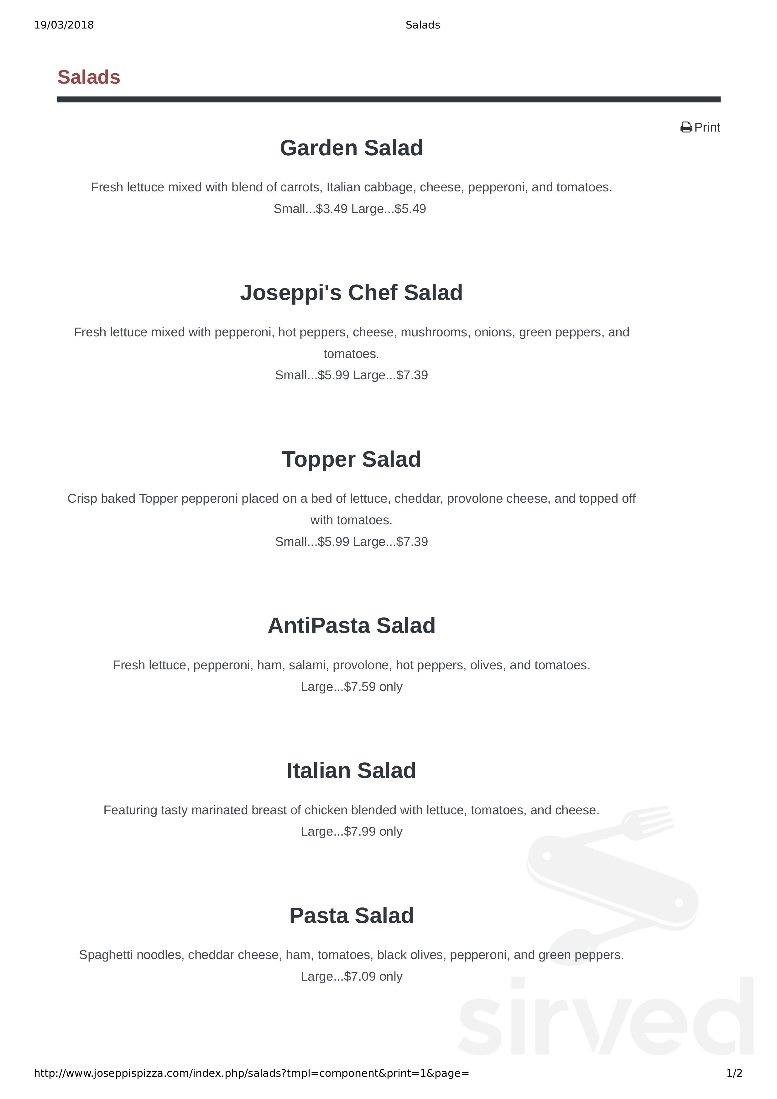 Joseppi's pizza menus in Harrisburg, Ohio, United States