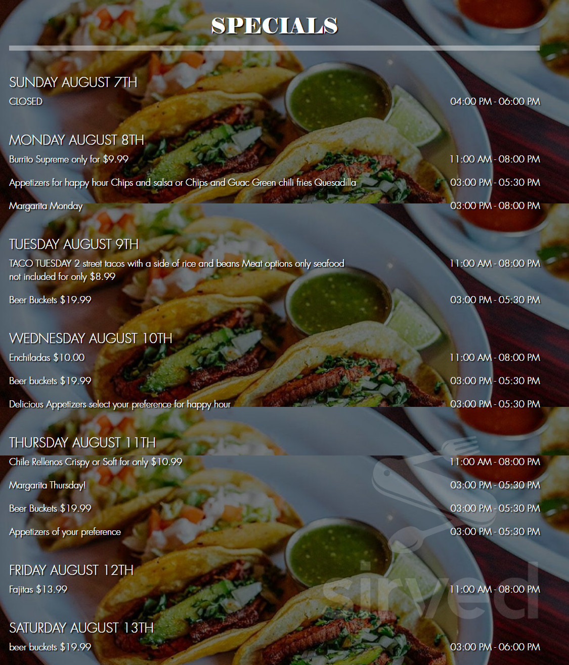 Benny's Tacos menu in Berthoud, Colorado, USA