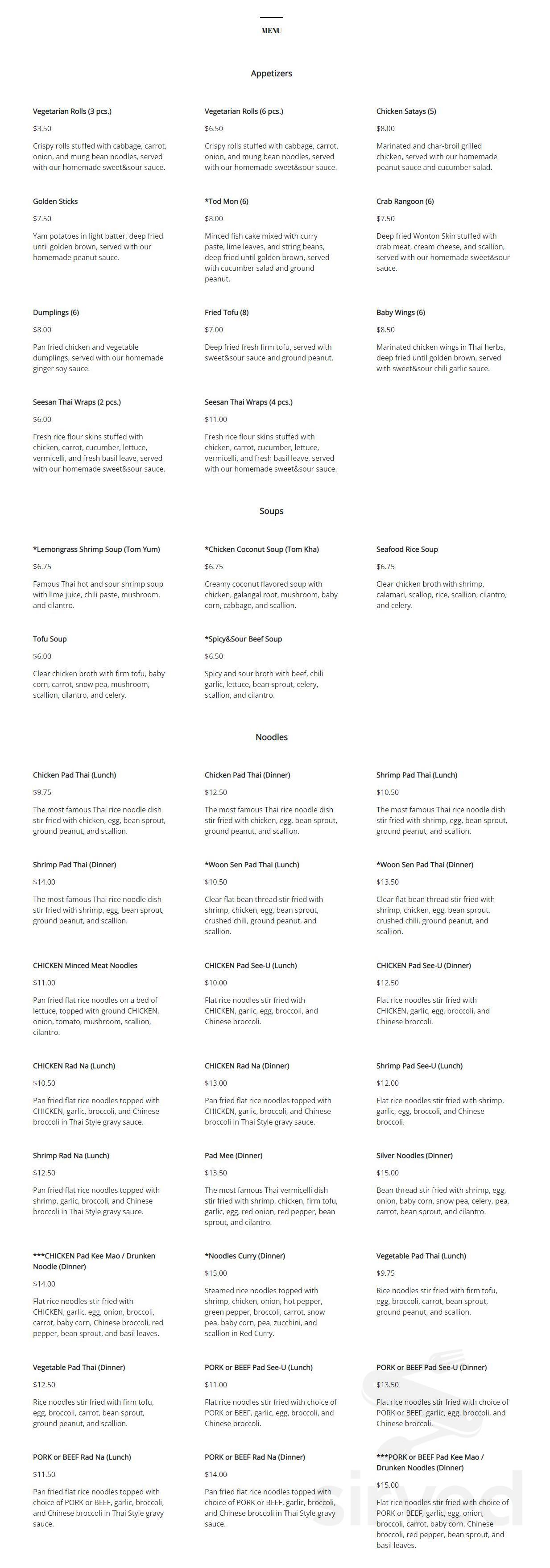 Menu - Painesville OH's Seesan Thai Cuisine & Bubble Tea | Sirved