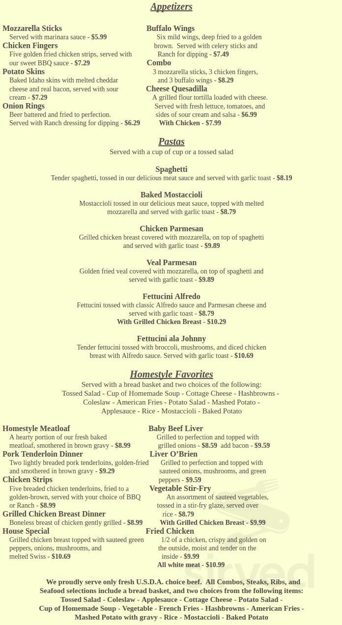 Johnny Pamcakes menu in Rockford, Illinois, USA