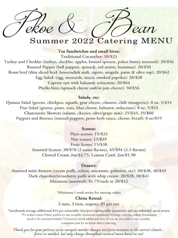 Menu - Tinley Park IL's Pekoe & Bean | Sirved