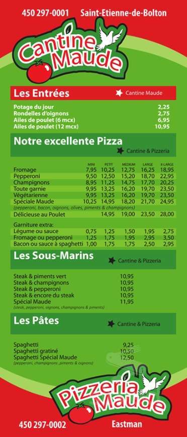 Cantine Maude menus in Saint-Étienne-de-Bolton, Quebec, Canada