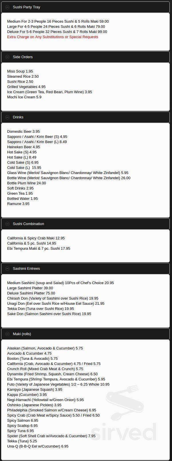 Menu for Sushigawa in Peoria, IL | Sirved