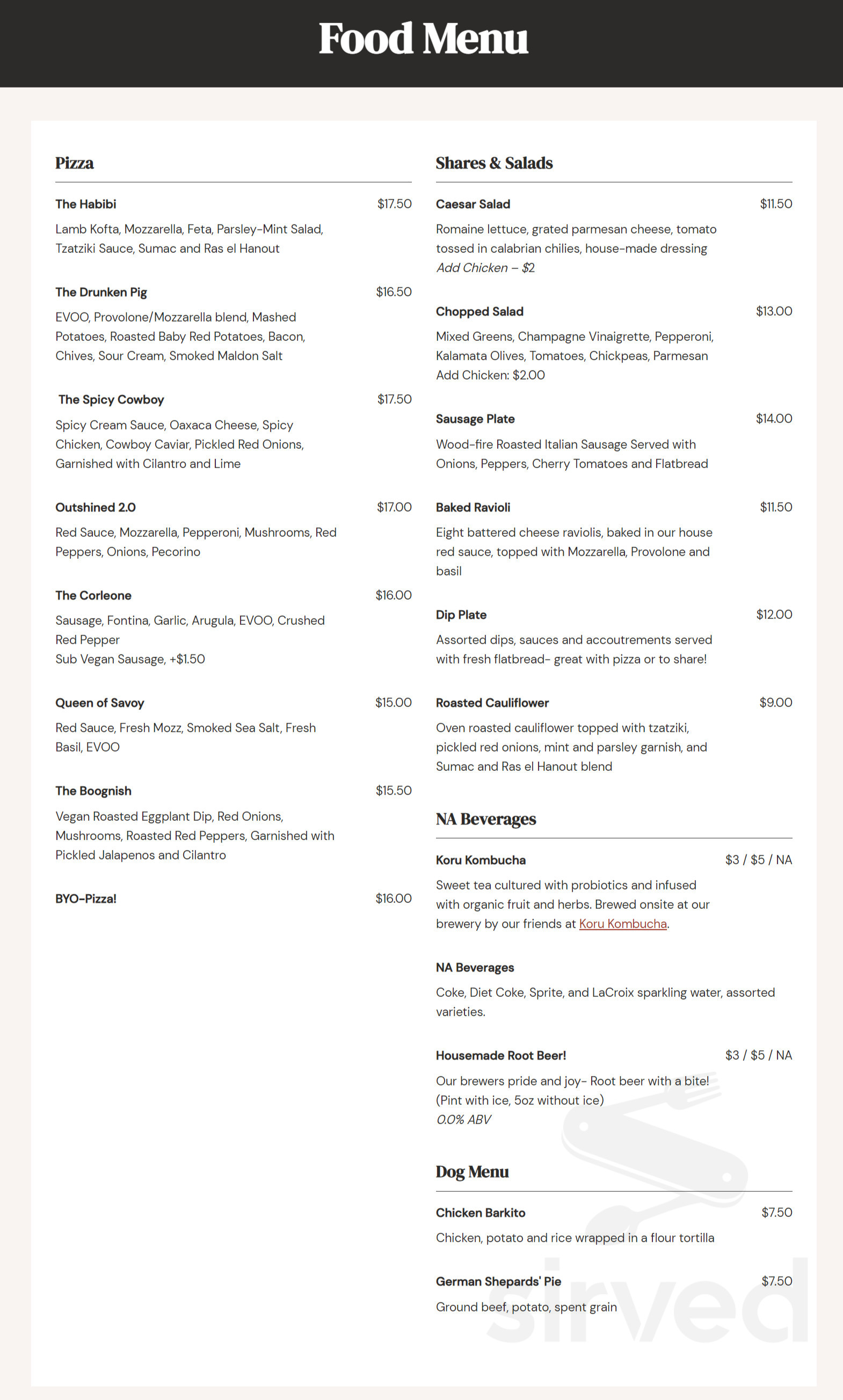 Saint Paul Brewing menu in St Paul, Minnesota, USA