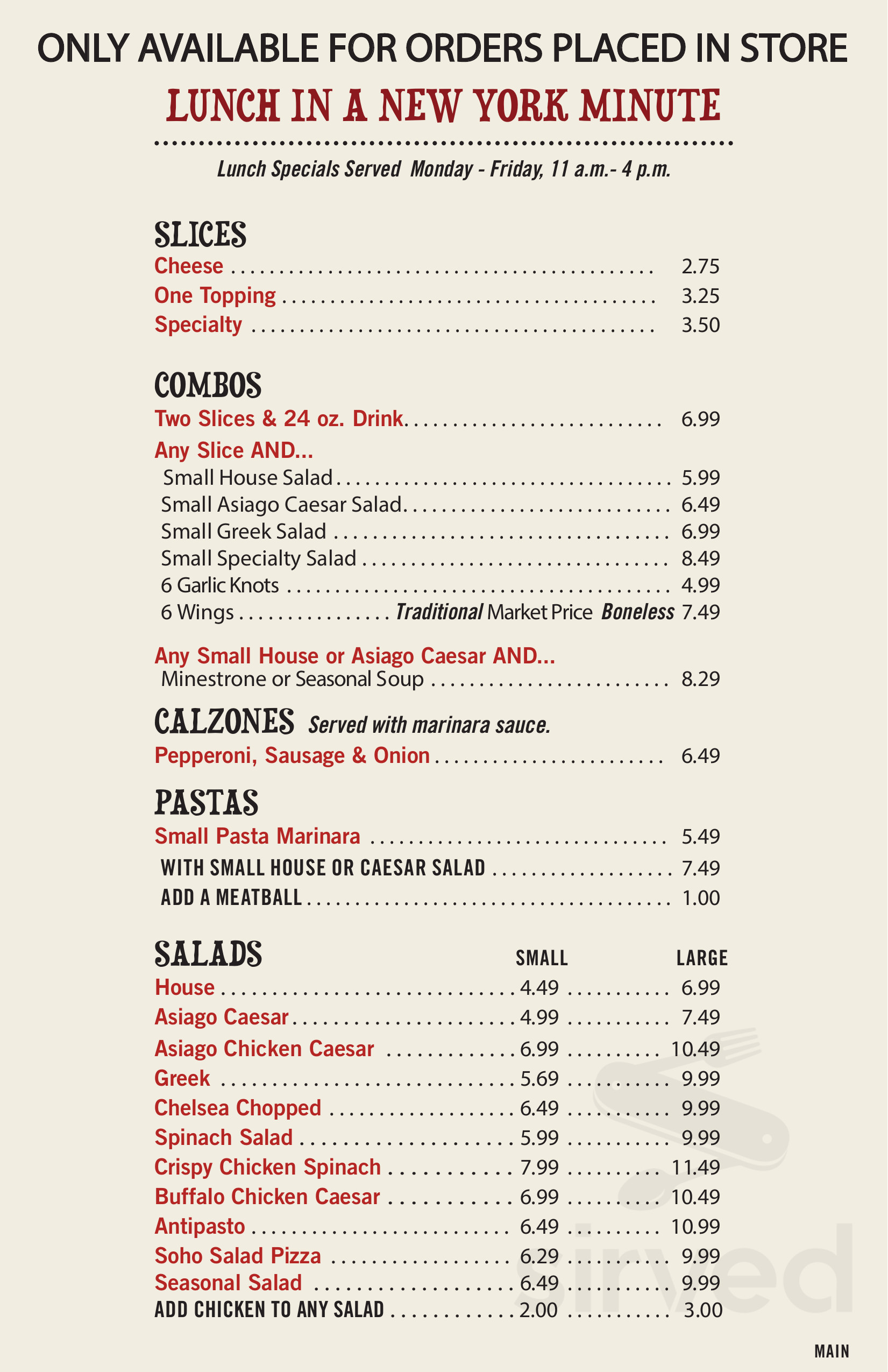 NYPD Pizza menu in Phoenix, Arizona, USA