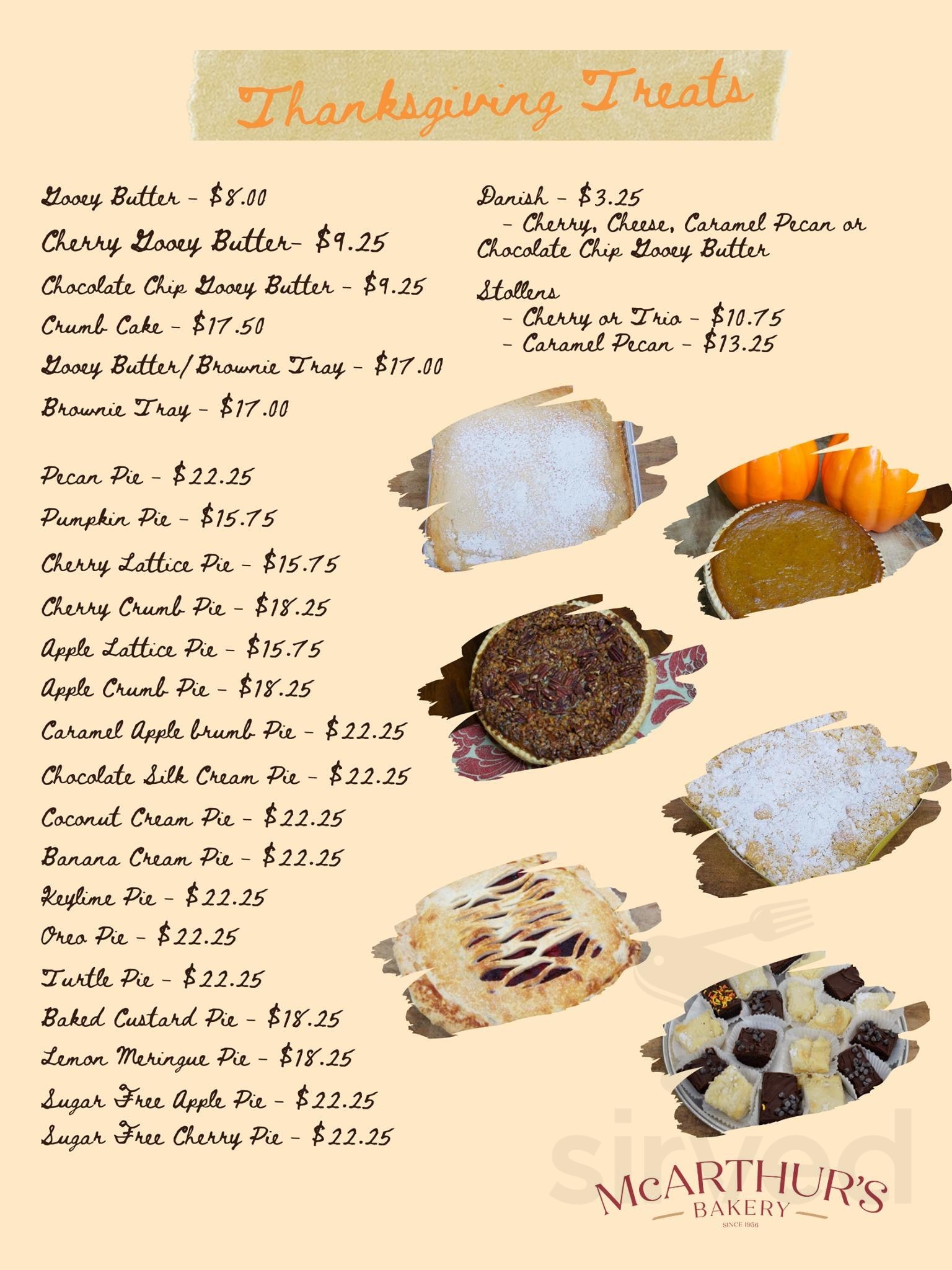 McArthur's Bakery menu in St. Louis, Missouri, USA