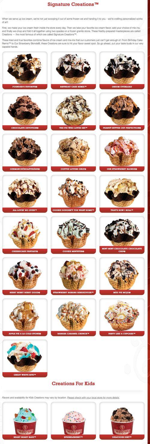 Cold Stone Creamery menu in Sedona, Arizona, USA