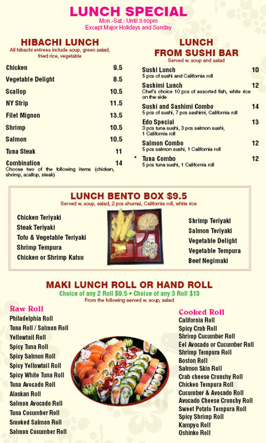 Edo Ichi Sushi & Hibachi Steakhouse menu in Wethersfield, Connecticut, USA