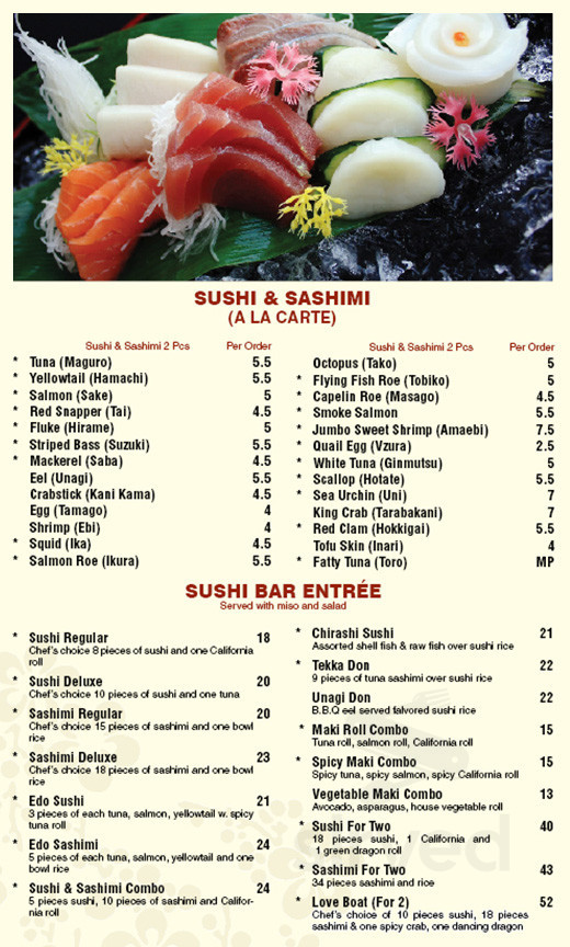 Edo Ichi Sushi & Hibachi Steakhouse menu in Wethersfield, Connecticut, USA