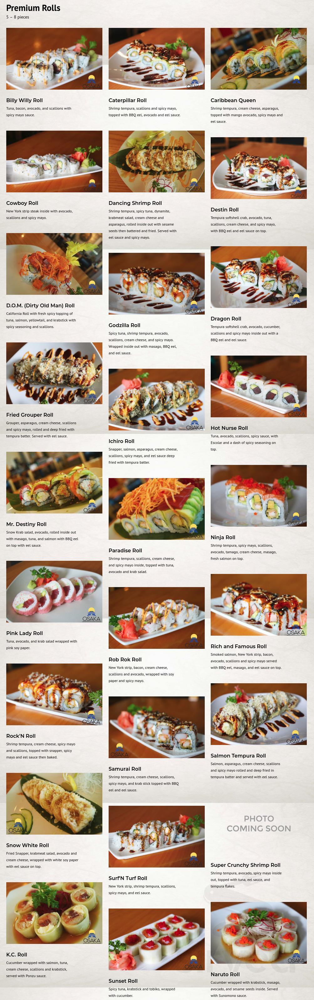 Osaka Japanese Steak House menus in Tallahassee, Florida, United States