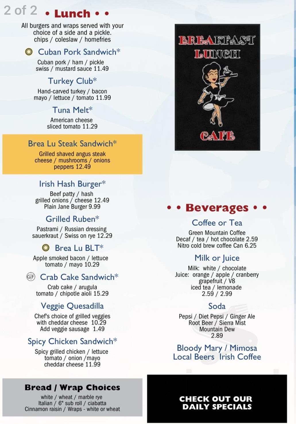 Brea Lu menu in Westbrook, Maine, USA