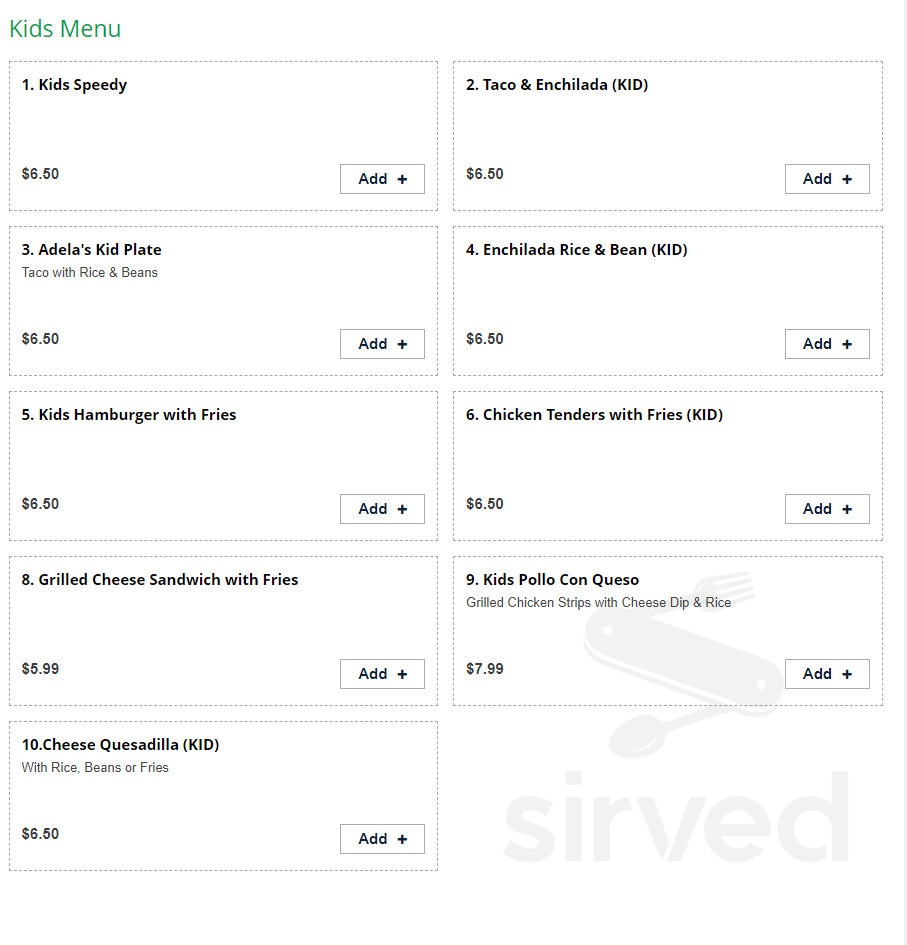 Adela's Mexican Kitchen Menu - Lancaster, South Carolina | Sirved