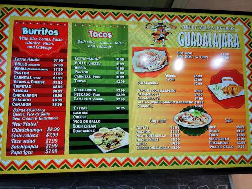 GUADALAJARA STREET TACOS & HOTDOGS menu in Sierra Vista, Arizona, USA