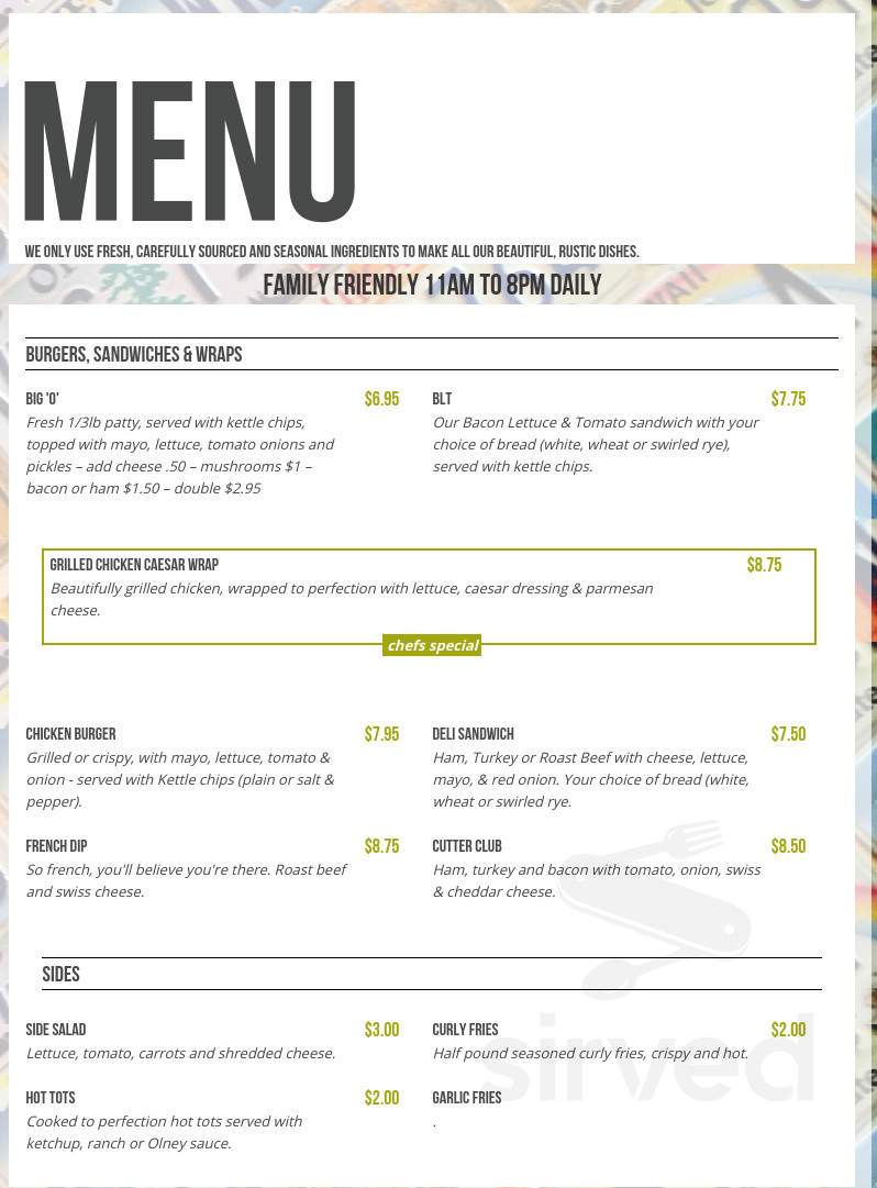 Olney Saloon menu in Astoria, Oregon, USA