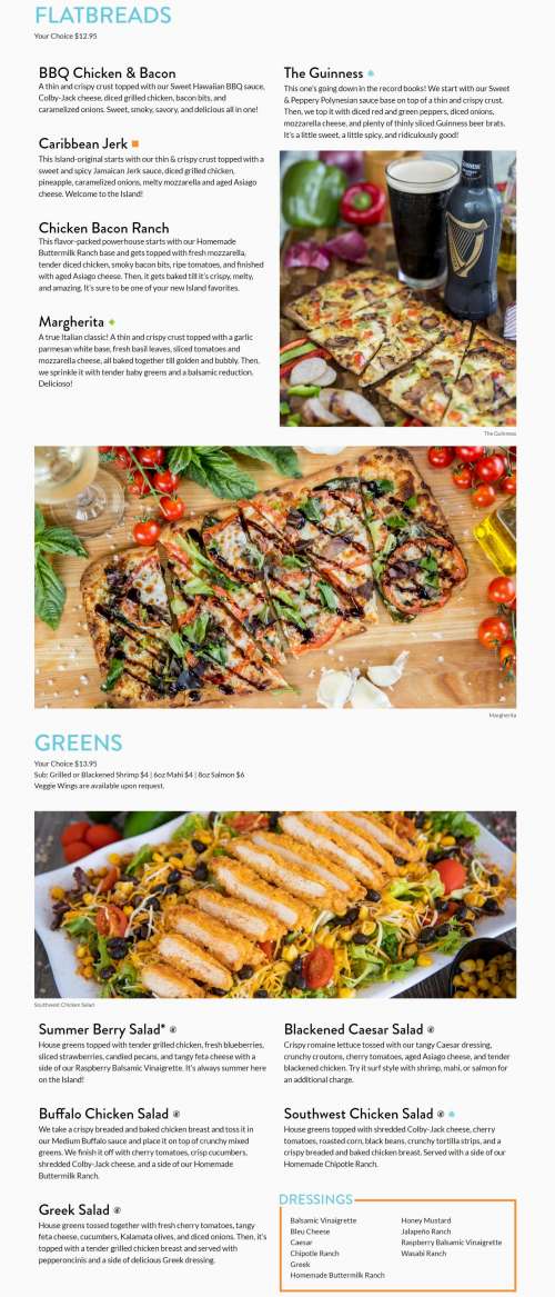 Island Wing Company menu in Daphne, Alabama, USA