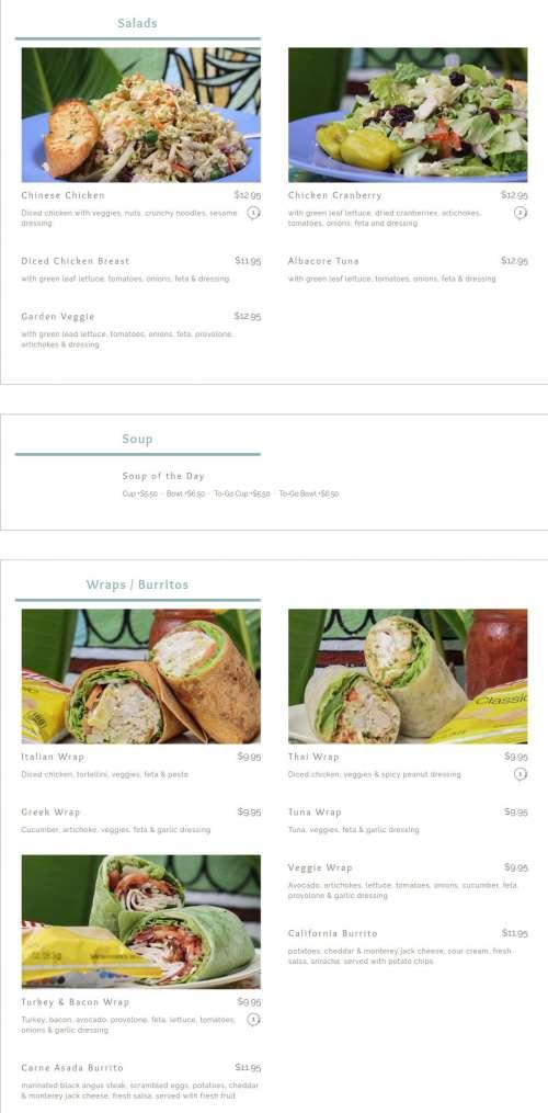Cafe Calypso menu in San Clemente, California, USA