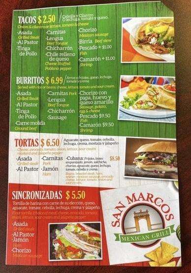 San Marcos Mexican Grill menu in Hanover Park, Illinois, USA