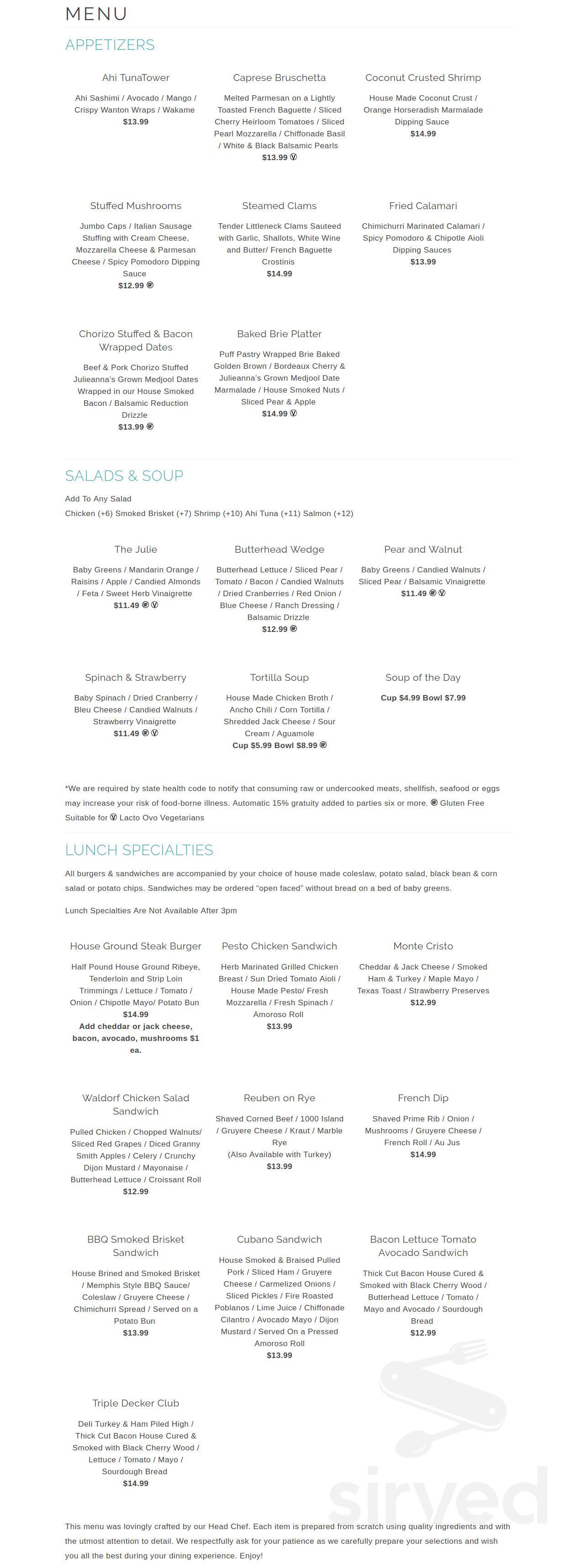 Julieanna's Steak and Seafood by Chef Eddie Guzman menus in Yuma ...