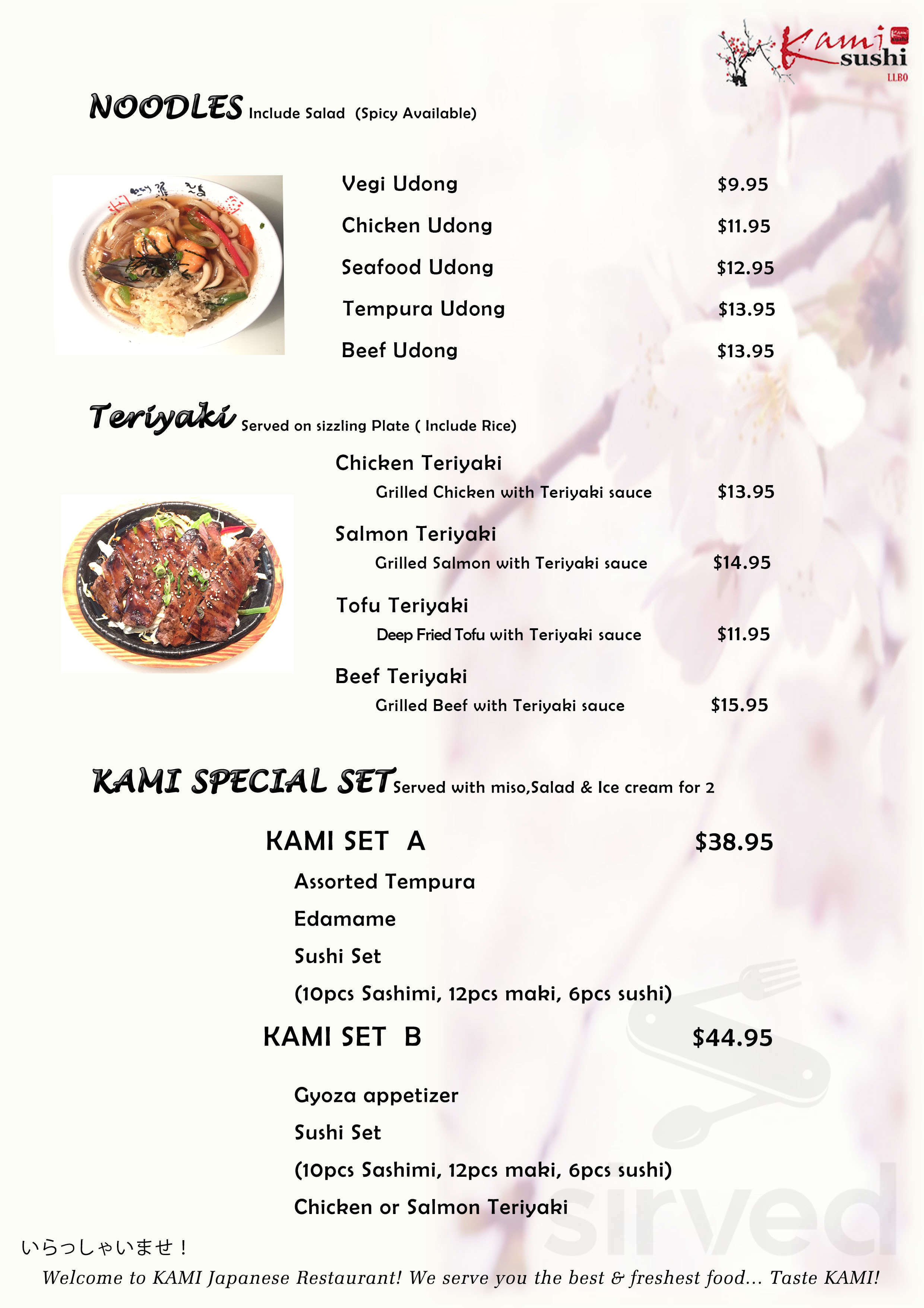 Menu for Kami Sushi in Toronto, Ontario, Canada
