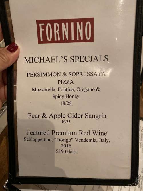 Fornino menu in Brooklyn, New York, USA