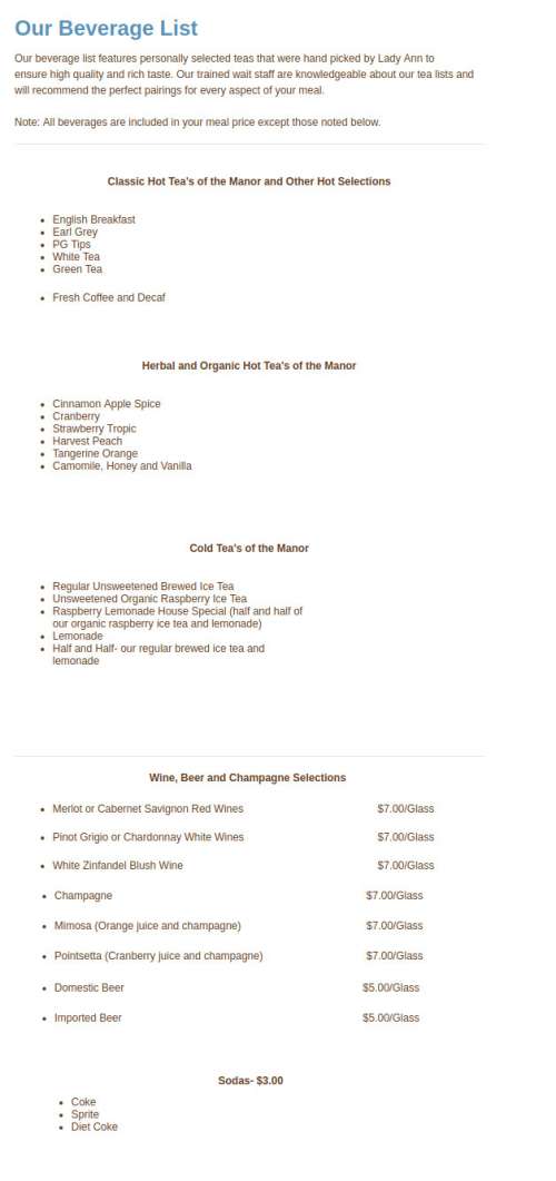 Lady Ann's Victorian Tea Room menu in Stuart, Florida, USA