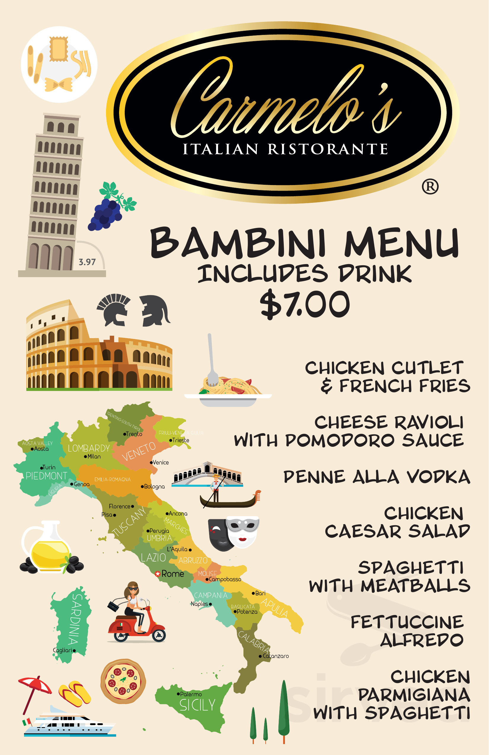 Carmelo's Italian Ristorante menu in Punta Gorda, Florida, USA