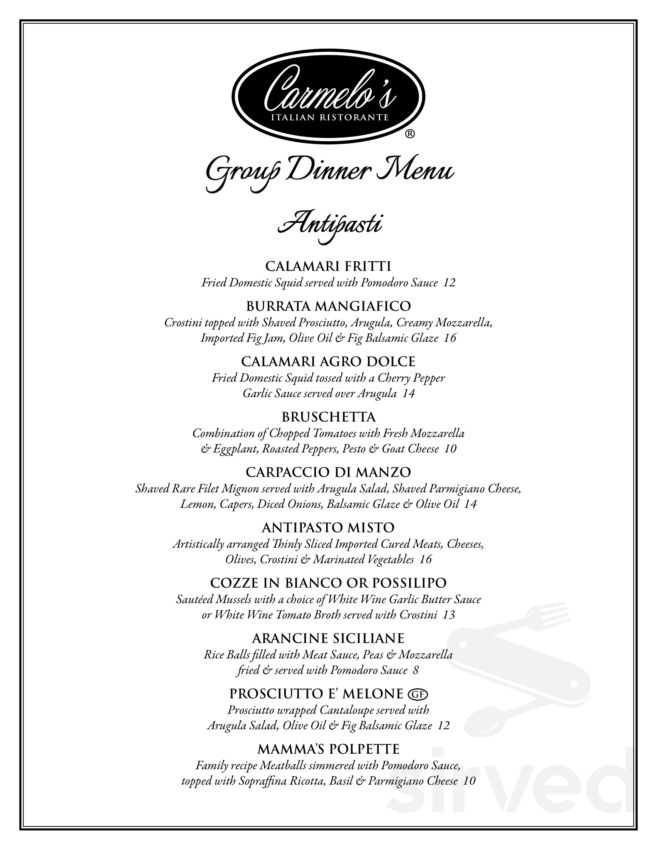 Carmelo's Italian Ristorante menu in Punta Gorda, Florida, USA