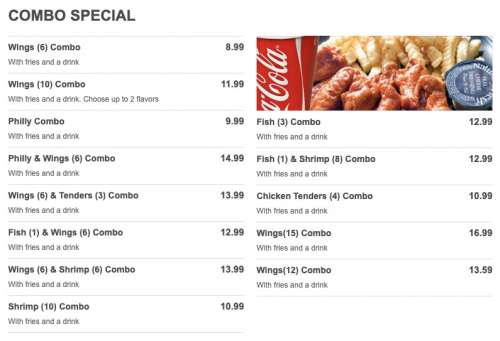 A-Town Wings menu in Aiken, South Carolina, USA